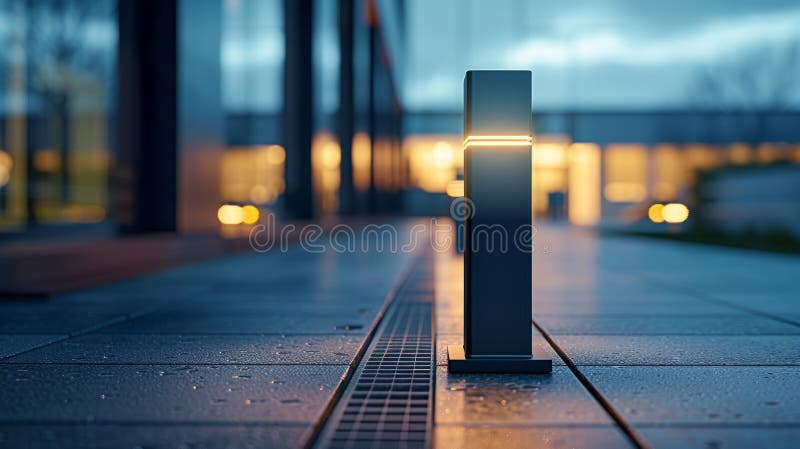 Illuminated Modern Bollard Light on Path Stock Photo - Image of serene ...