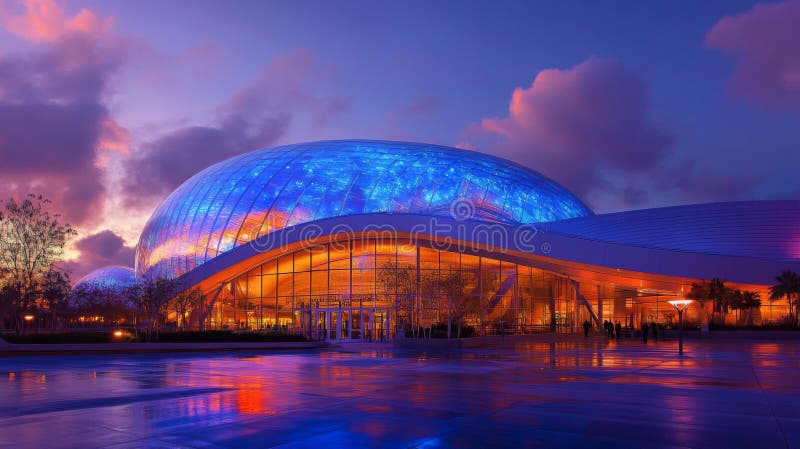 Illuminated Modern Dome Structure at Night Stock Illustration ...