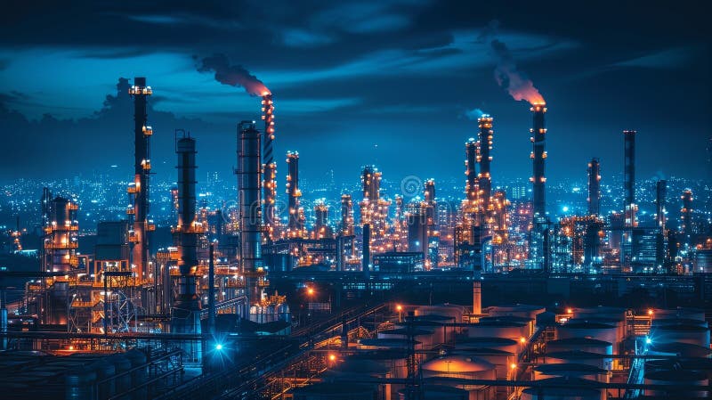 Illuminated Modern Industrial Complex: Architectural Beauty Beneath ...