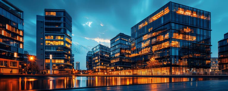 Illuminated Modern Industrial Complex at Night with Spectacular ...