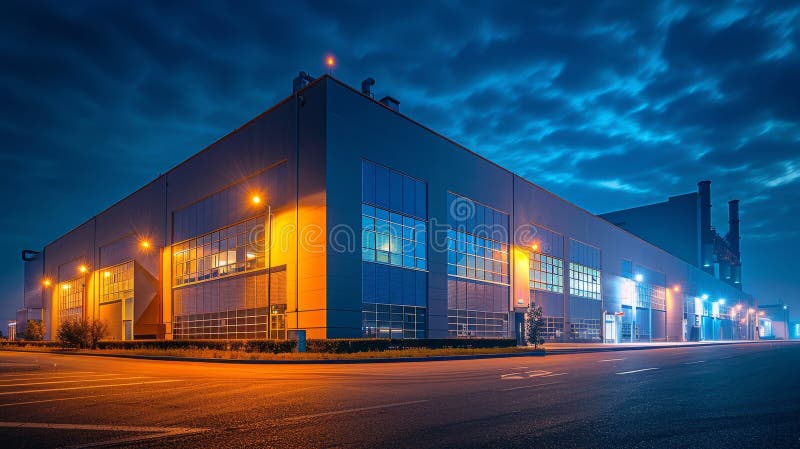 Illuminated Modern Industrial Complex Under Serene Night Sky Generative ...