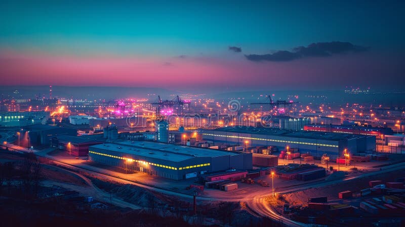 Illuminated Modern Industrial Site at Night with Vibrant Lights ...