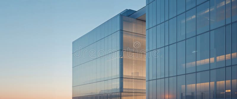 Illuminated Modern Office Building at Dusk. Stock Photo - Image of ...