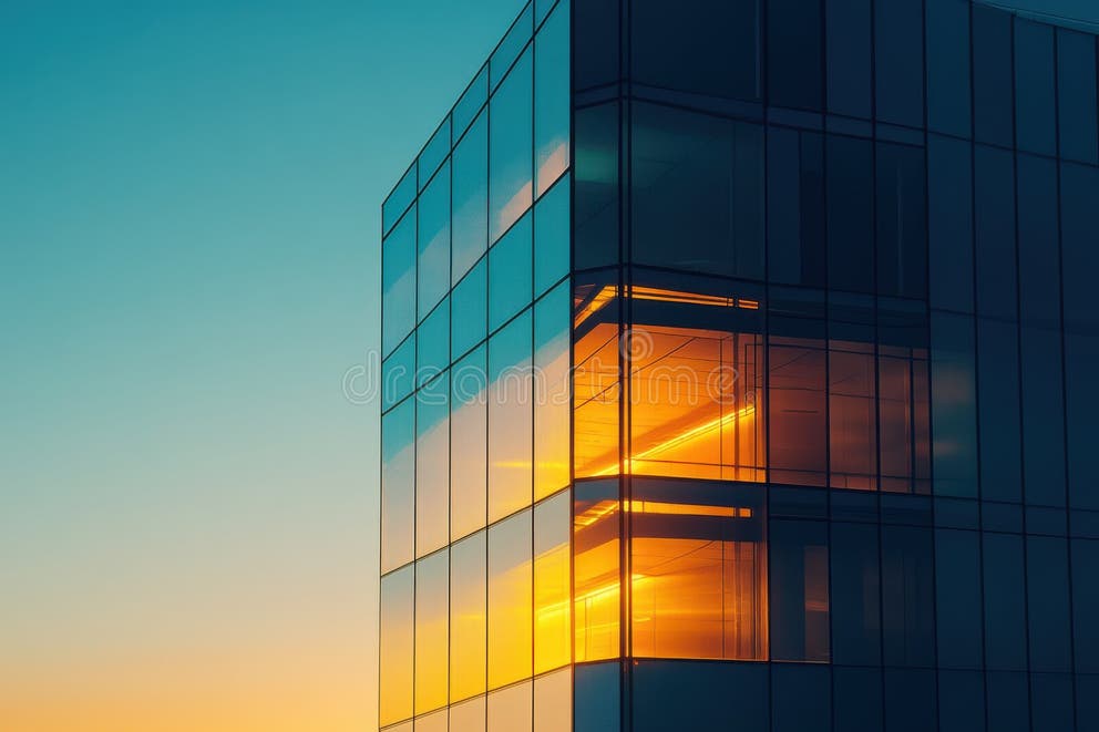Illuminated Modern Office Building Sunset Hues Stock Illustration ...