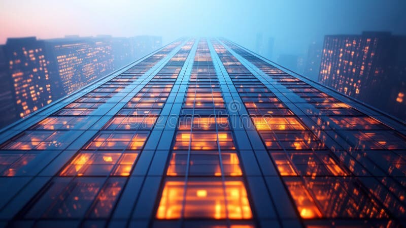 Illuminated Modern Skyscraper at Night Cityscape AI-generated. Stock ...