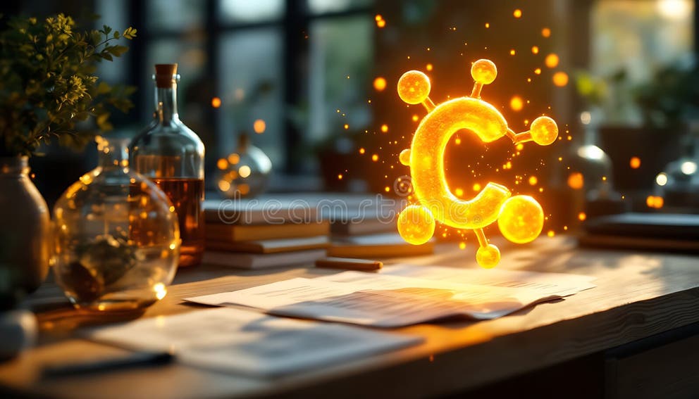 Illuminated Molecular Structure of Vitamin C, Scientific Research and ...
