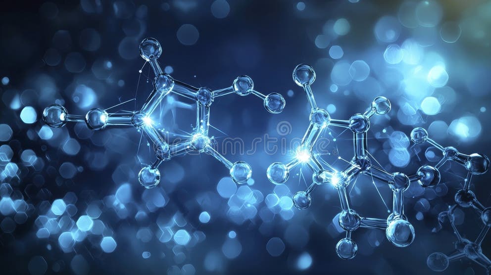 Illuminated Molecular Structures in Cool Blue Tones Stock Illustration ...