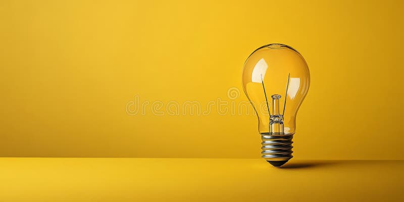 Illuminated Moment a Single Light Bulb Against a Bright Yellow Backdrop ...