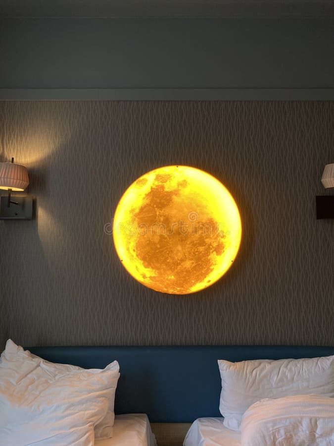 Illuminated Moon Sculpture in Different Settings Stock Image - Image of ...