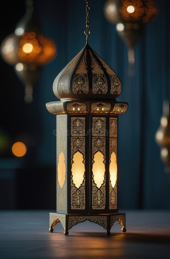 Illuminated Moroccan Lantern Creating Warm Glow and Intricate Shadow Patterns Stock Photo ...