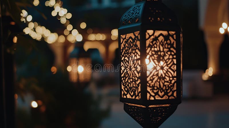 Illuminated Moroccan Lantern, Garden Party, Night Stock Image - Image ...