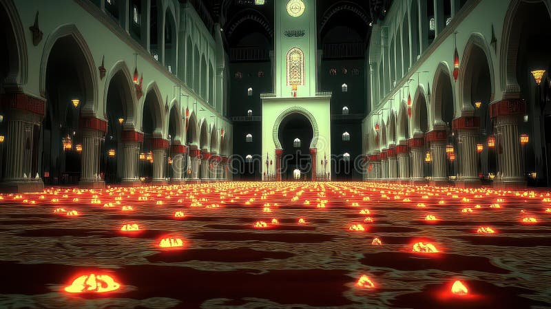 Illuminated Mosque Interior Stock Image - Image of serenity ...