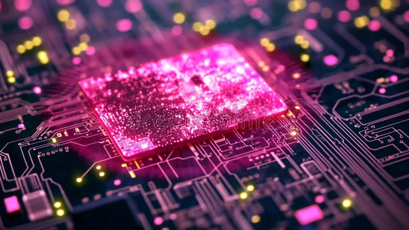 Illuminated Motherboard Showcasing Advanced Technology with Glowing ...