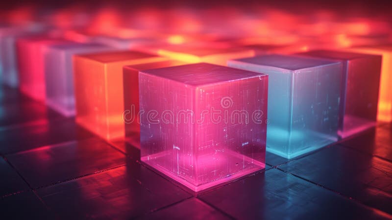 Illuminated Neon Cubes with Futuristic Circuit Patterns Stock Image ...