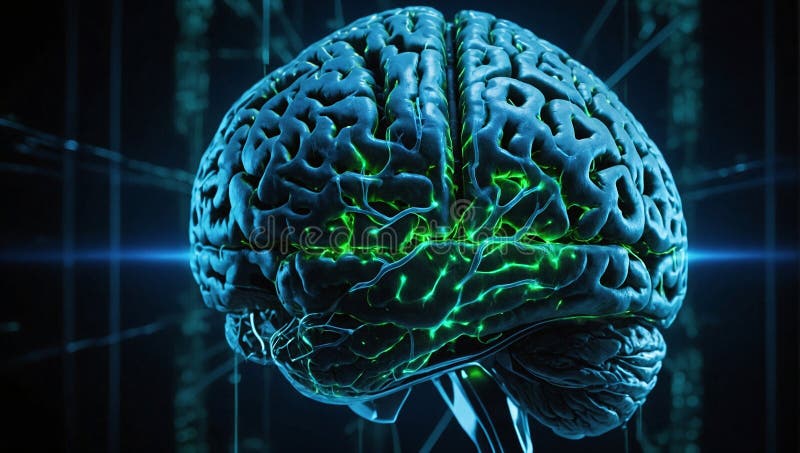 Illuminated Neon Green Neural Pathways Stock Illustration ...