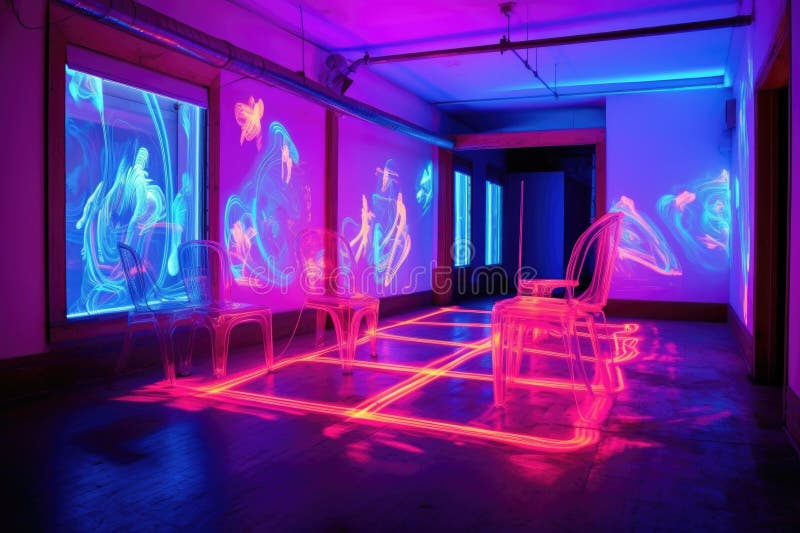 Illuminated Neon Light Art Installation Stock Photo - Image of colorful ...