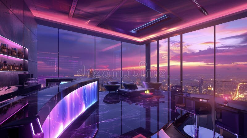Illuminated by Neon Lights and Floating in the Clouds a Chic Rooftop ...