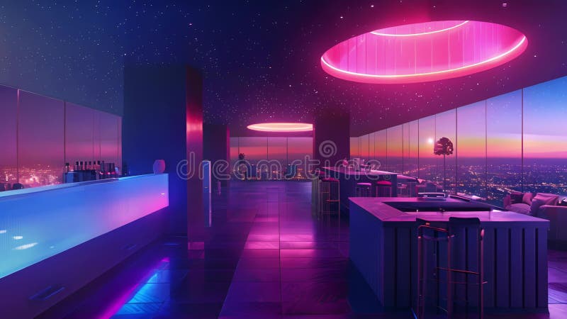Illuminated by Neon Lights and Floating in the Clouds a Chic Rooftop ...