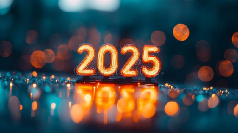 Illuminated Neon Numbers Celebrate Two Thousand Twenty Five Stock ...