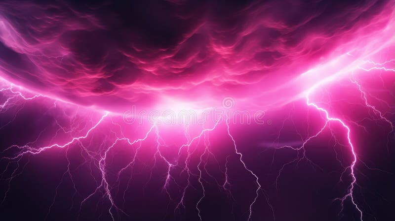Illuminated Neon Pink Lightning Under Stormy Clouds Stock Photo - Image ...