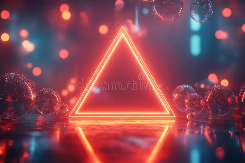 Illuminated Neon Triangle with Bubbles Abstract Digital Art Studio ...