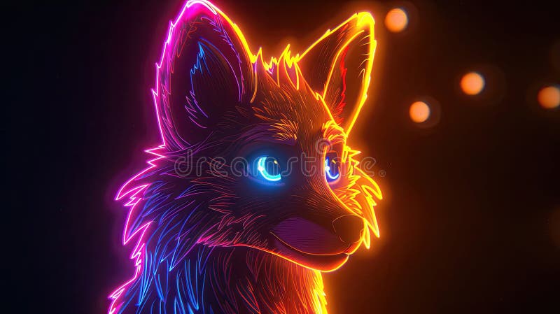 Illuminated Neon Wolf Portrait with Striking Blue Eyes. Stock Image ...