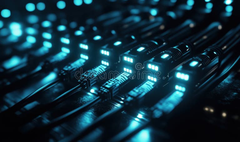 Illuminated Network Cables with Blue LED Lights, High-Tech Data ...