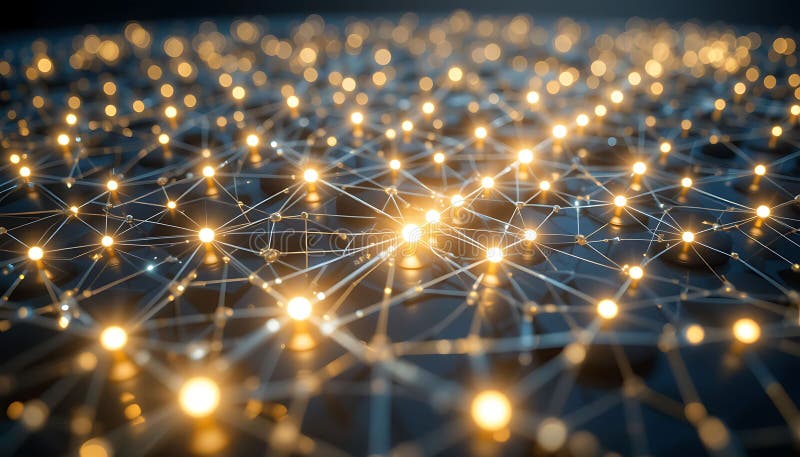 Illuminated Network Of Connected Nodes And Lines Creating A Complex And