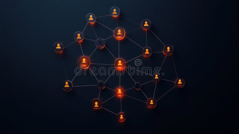 Illuminated Network of Connected User Icons, Representing Digital ...