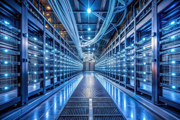 Illuminated Network Corridor Rows of Advanced Data Servers and ...