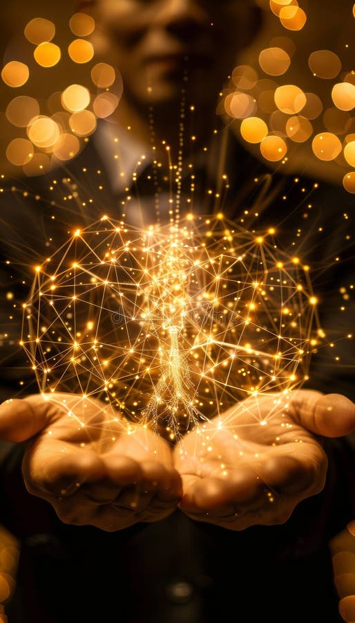 Illuminated Network in Hands Conceptual Image of Connectivity ...