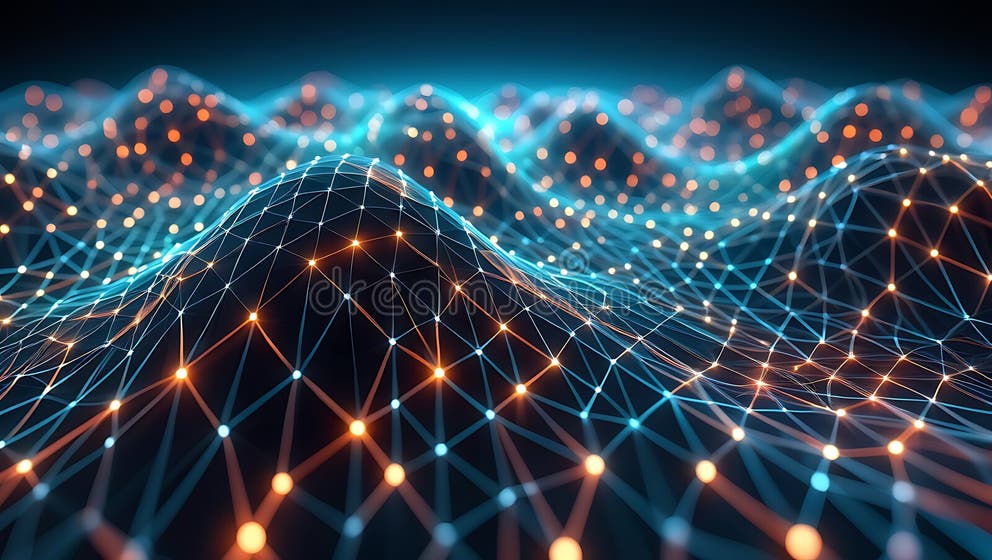 Illuminated Network of Interconnected Dots Forming Complex Digital ...
