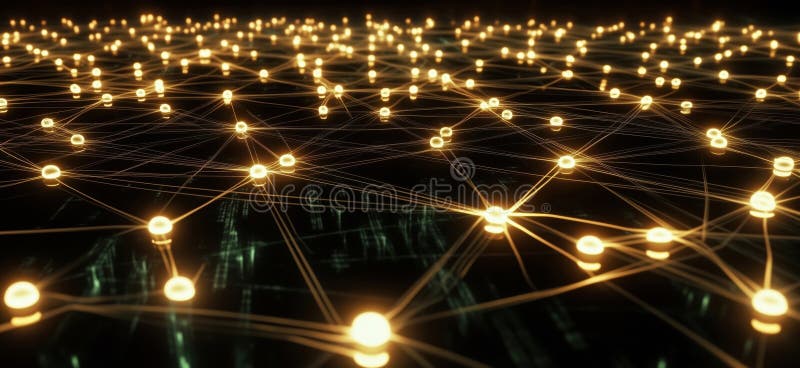 Illuminated Network of Interconnected Nodes Representing Digital ...