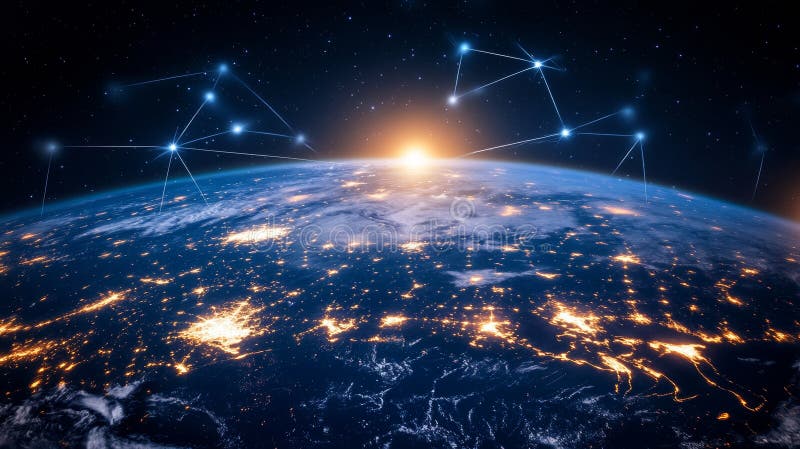 An Illuminated Network of Lights Over the Surface of the Earth Depicts ...