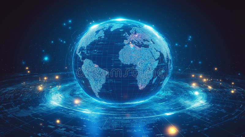 Illuminated Network Pulses Across Spherical Surface Resembling Earth ...