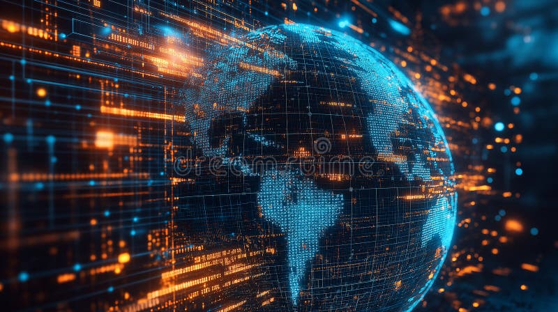 Illuminated Network Pulses Across Spherical Surface Resembling Earth ...