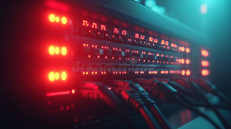 Illuminated Network Server Rack Displays Active Connections Stock ...