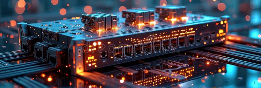 Illuminated Network Switch with Glowing Lights in Data Center ...