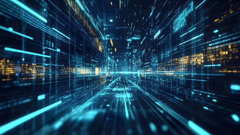 Futuristic Data Stream Tunnel Abstract Digital Technology with Binary Code, Information Highway ...
