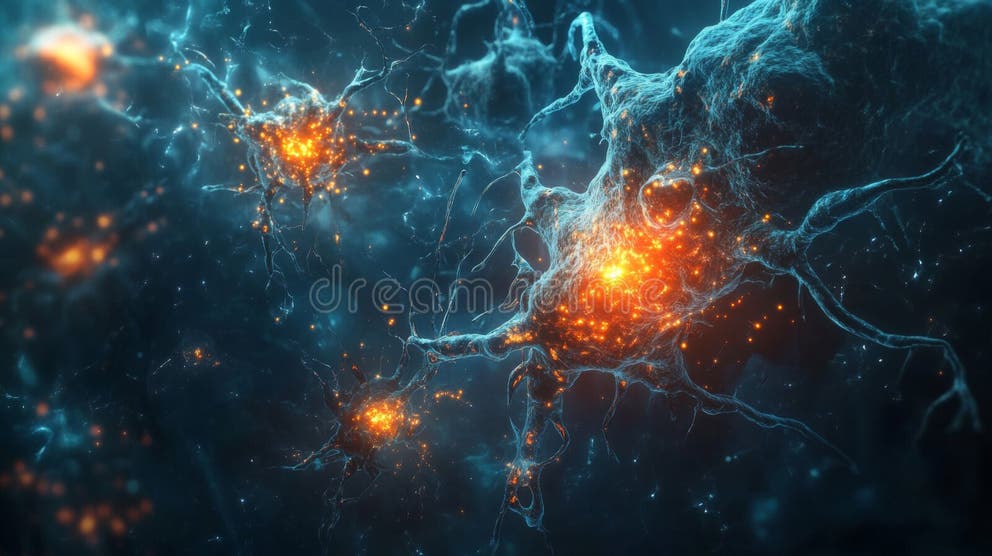 Illuminated Neural Network Cells Firing Synapses Stock Illustration ...