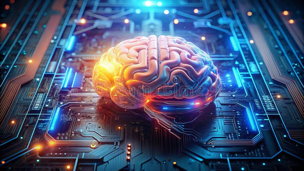 Illuminated Neural Network Circuit Board a Double Exposure Visualizing ...