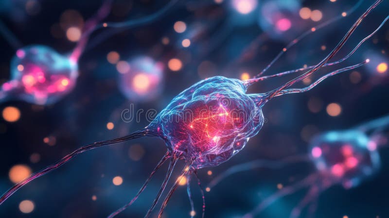 Illuminated Neuron Cell with Extensive Branching Axons Stock ...