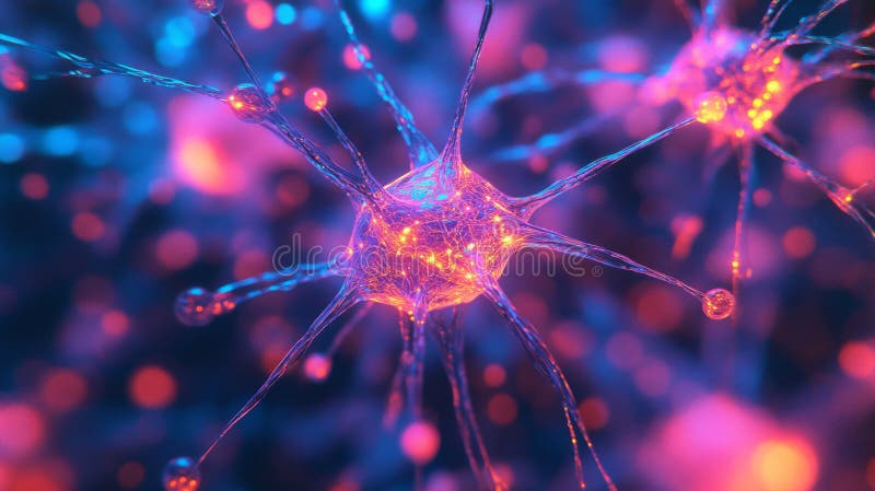 Illuminated Neuron Cell Structure Microscopic View Stock Illustration ...