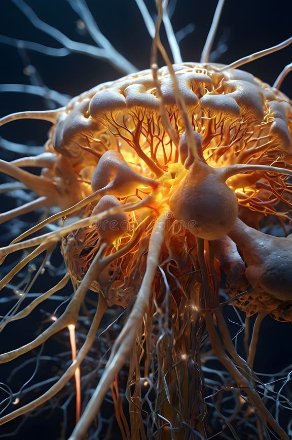 Illuminated Neuron a 3D Render of Brain Cell Communication Stock ...