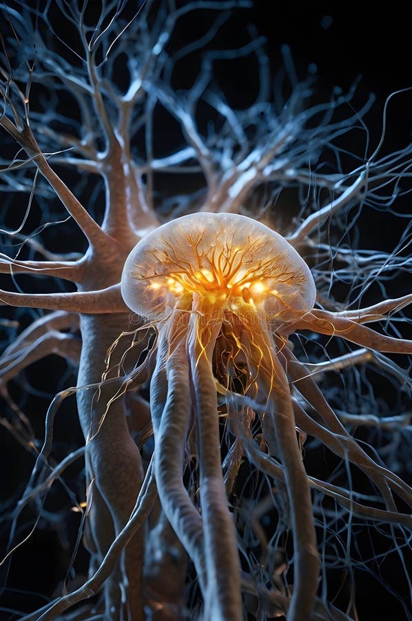 Illuminated Neuron a 3D Render of Brain Cell Communication Stock ...