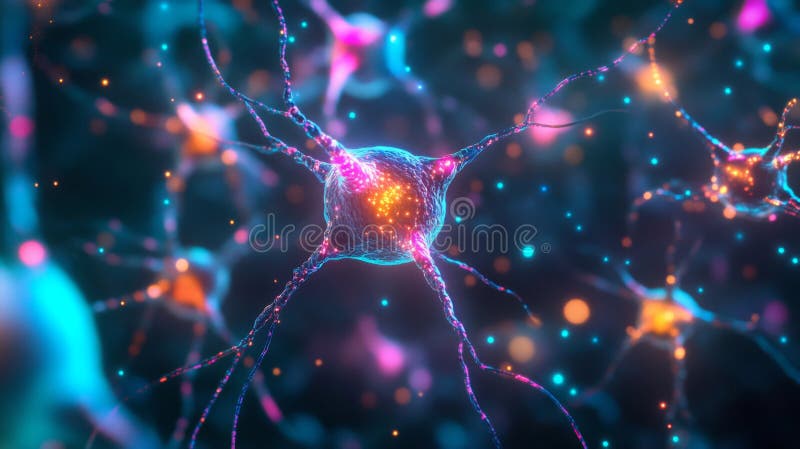 Illuminated Neuron Network Detailed Cellular Structure Stock ...