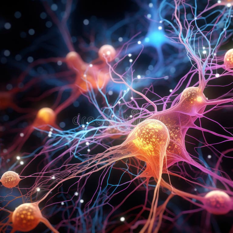 Illuminated Neurons Network Synapse Activity Illustration Stock ...