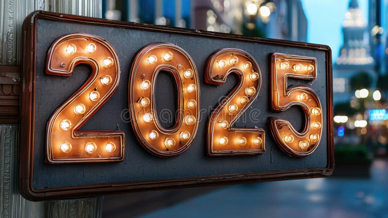 Illuminated New Year 2025 Sign Stock Illustration - Illustration of ...