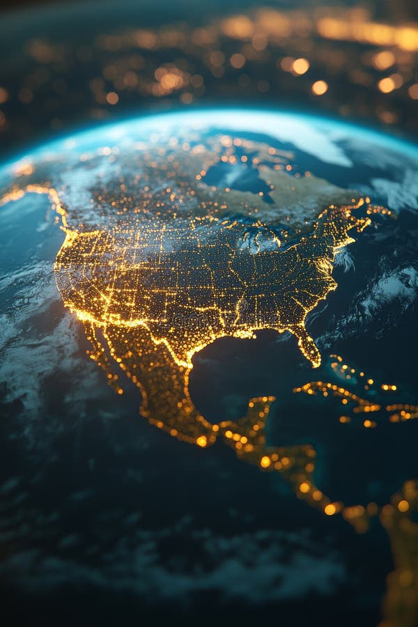 Illuminated North America Highlights Advanced Digital Earth Globe ...