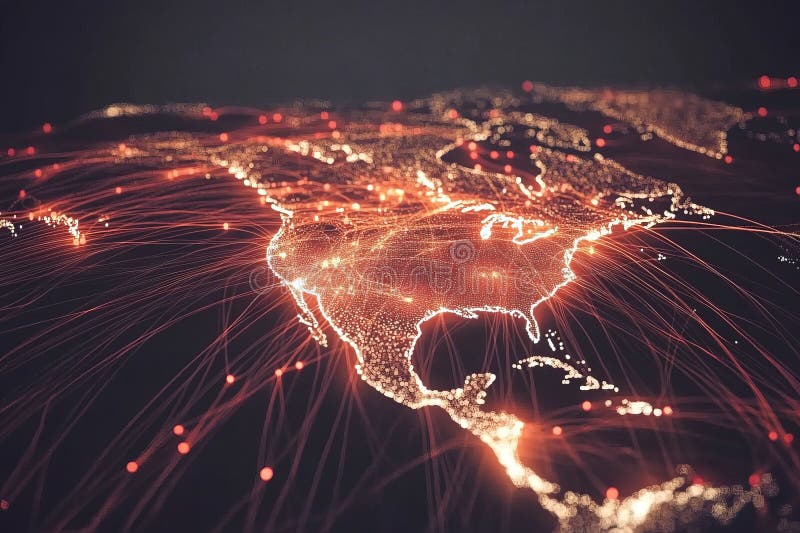 Illuminated North America Network Visualization Depicting Global ...